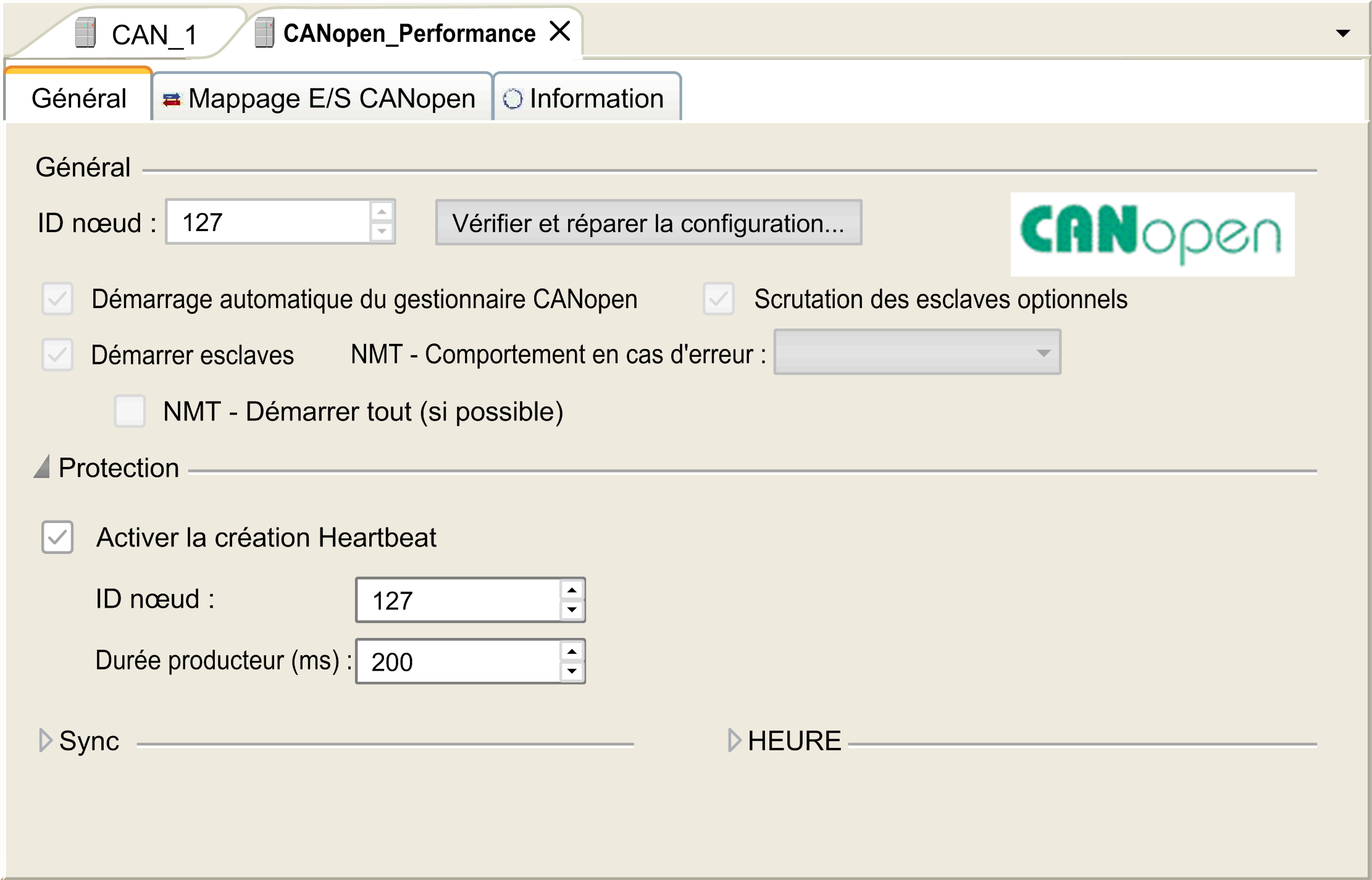 Configuration de l'interface CANopen du contrôleur
